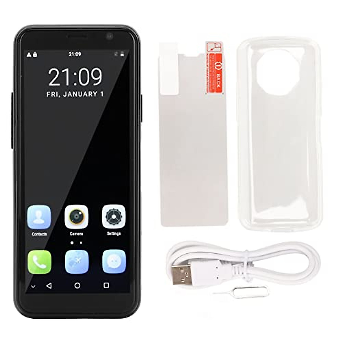 VINGVO Mini Mobile, 4G Mini Smartphone 8MP and 13MP Dual Cards Dual Standby with Charging Cable for School (Black)