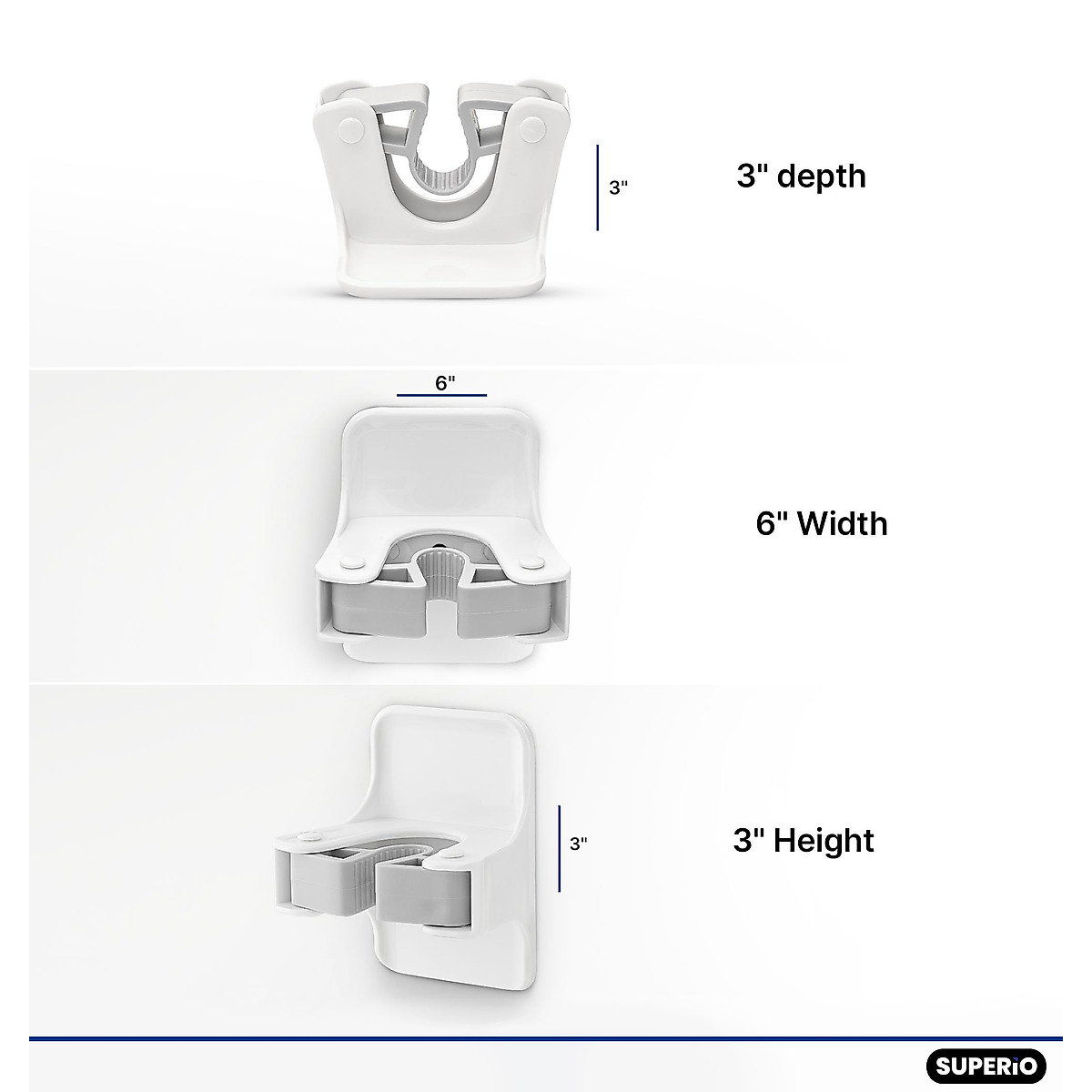 Superio Mop and Broom Holder, Set of 4 Single Piece Hooks, White Plastic Wall Mount Cleaning Storage Tool Organizer, Heavy-Duty Hook for Kitchen, Closet Garage, and Office