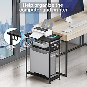 CCCEI Computer Tower and Printer Stand Design with Charging Station, 4 Outlets and Fast Charging USB Ports, 3 Tier Storage, Tall PC Case or Scanner Table 30 Inches High for Small Home Office Black