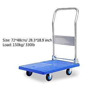 Hand Trucks Push Cart Trolley Plastic Panel and Foldable Handle for Easy Storage and Mute 360 Degree Swivel Wheels for Transport Push Cart (Size : 72 * 48-200-mute)