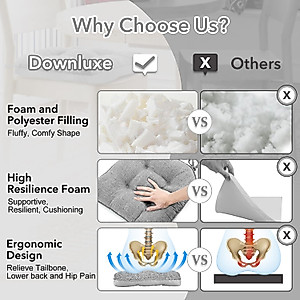 downluxe Indoor Chair Cushions for Dining Chairs, Tufted Overstuffed Textured Memory Foam Kitchen Chair Pads with Ties and Non-Slip Backing, 15.5" x 15.5" x 4", Light Grey, 4 Pack