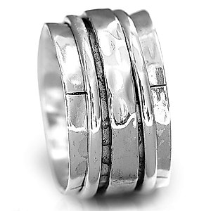 Boho-Magic 925 Sterling Silver Spinner Ring for Women Hammered Wide Fidget Ring Band (8)