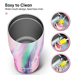 ZONZHI 17oz(500ml) Insulated Tumbler with Lids and Straws & Free Cleaning Brush, Small Reusable Stainless Steel Iced Coffee Tumbler Travel Mug Wine Cup,Keep Drinks Cold 6 Hours,Hot 3 Hours - Rainbow