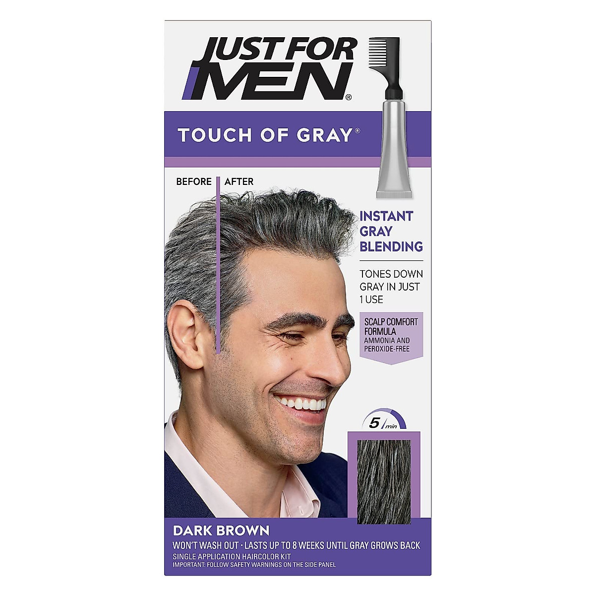 JUST FOR MEN Touch of Gray Hair Treatment T-45 Dark Brown, 6 Count (Pack of 1)