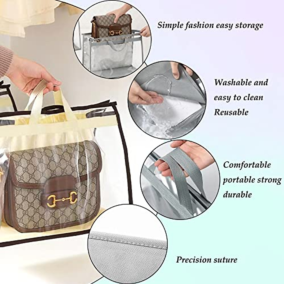 Dust Bags for Handbags - Handbag Storage Organizer Dust Bags for Moisture Proof Dust Cover with Zipper and Handle(Brown-XL)