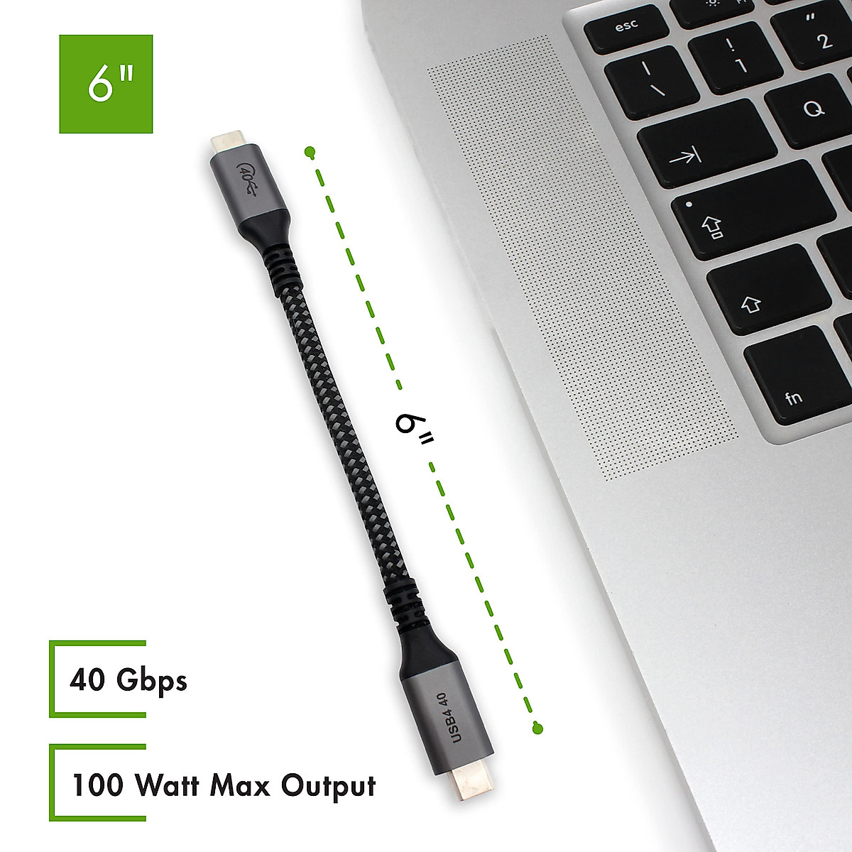 Vebner 6-Inch Extra Short USB4 Cable - 40Gbps Supports 100W (20V, 5A) Charging - Compatible with Thunderbolt 3 and USB-C (2-Pack)