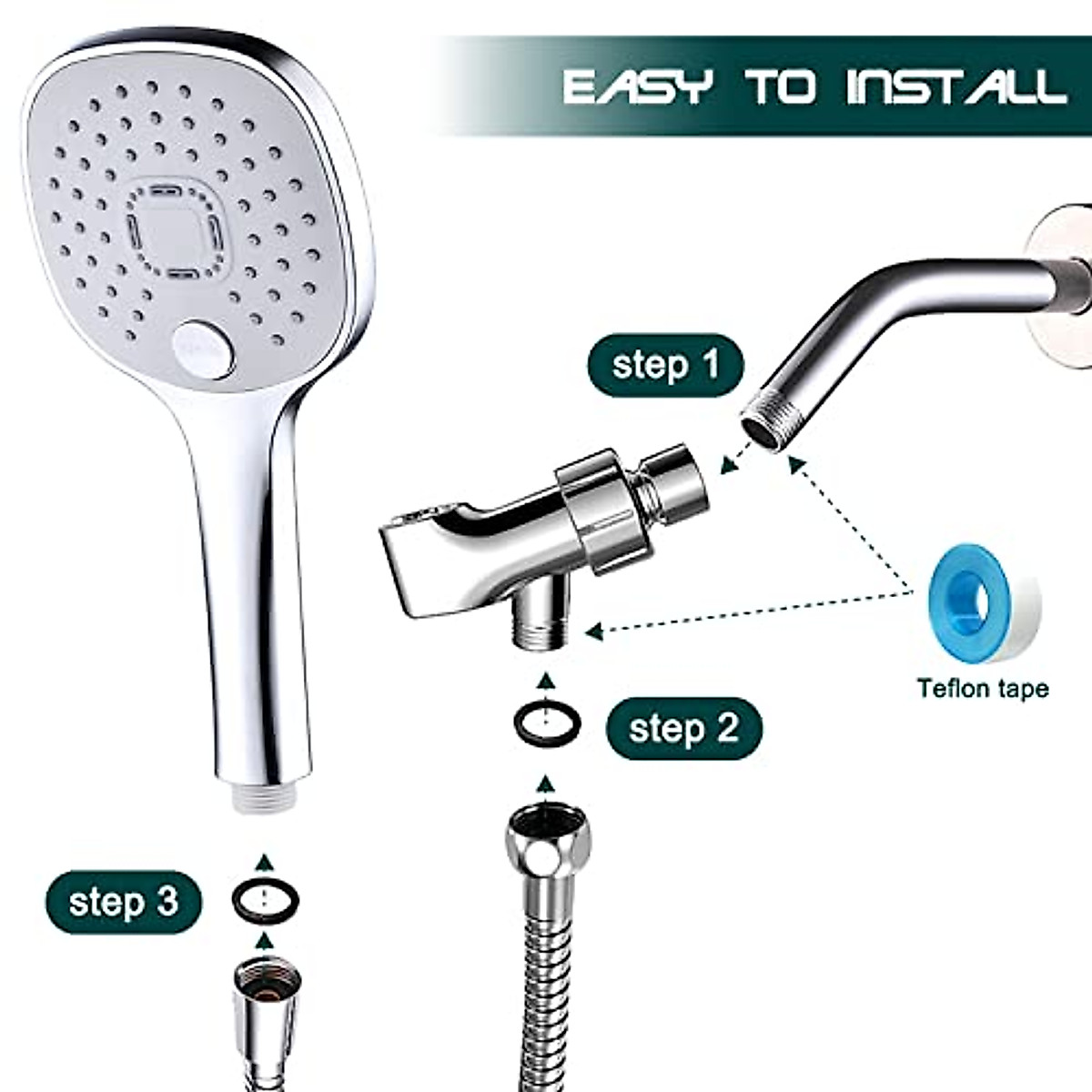 Welan Shower Head with Handheld, 3 Spray Modes High Pressure Shower Heads with Hose , High Flow Hand Held Rain Showerhead with Stainless Steel Hose