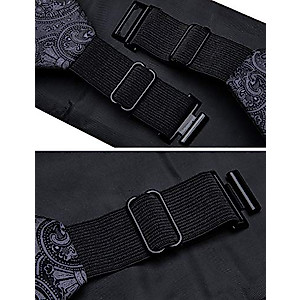 YOHOWA Men Cummerbund Bow Tie Set Paisley Black Silk Pre-Tied Bowtie Pocket Square Cufflinks Formal Wedding Party Prom Banquet