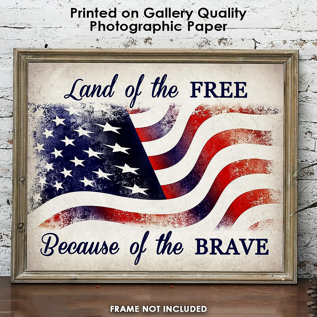 American Flag Poster - Land of the Free 8x10 Wall Art, USA Decorations for Home & Office Decor - Patriotic Posters Perfect for 4th of July, Army, Navy, Air Force & Veterans Day Gifts