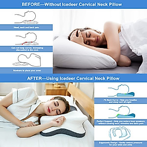 Icedeer Cervical Neck Pillow for Neck Pain Relief, Odorless Memory Foam Cervical Pillows, Orthopedic Sleeping Bed Pillows Support Side, Back and Stomach Sleepers 23.6 * 14 * 5.1 inch