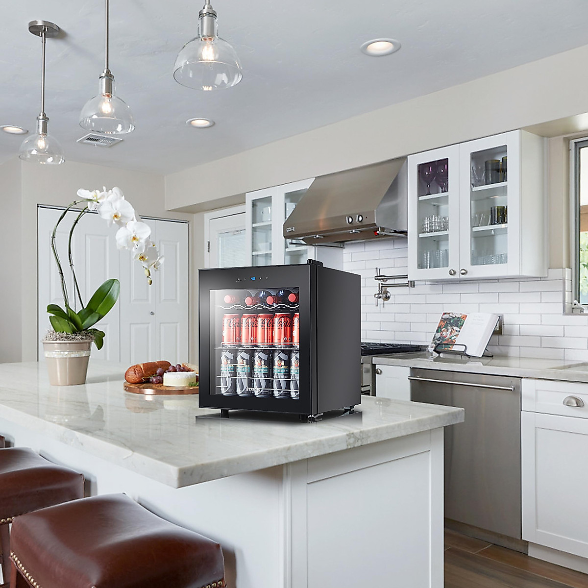 STAIGIS Beverage Refrigerator, 1.6 Cu.ft Mini Fridge w/ 45 Can Capacity, Small Beverage Cooler for Home - Freestanding, Glass Door