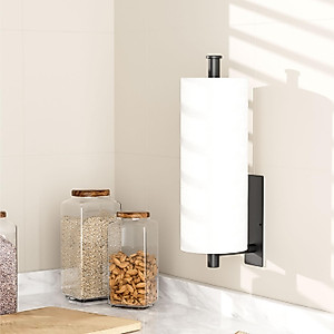 Paper Towel Holder Under Cabinet - 1 Pack Matte Black, Self-Adhesive or Drilling Mount, Sturdy Stainless Steel Space-Saving Rack for Kitchen, Bathroom, RV, Rental-Friendly Design