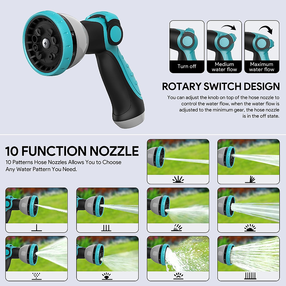 ENEACRO Retractable Garden Hose Reel with Wall Mount 1/2"×120ft with 10 Pattern Hose Nozzle, Brass Connector, Auto Rewind/Any Length Lock/ 180° Swivel Bracket, Ideal for Garden Watering