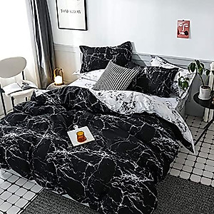 Black Marble Duvet Cover Queen Size Bedding Sets Black and White Marble Bedding Covers Soft Lightweight Microfiber Modern Men Women Teen Boy Gothic Ceramic Marble Bed Abstract 3pcs Bedding Set Full