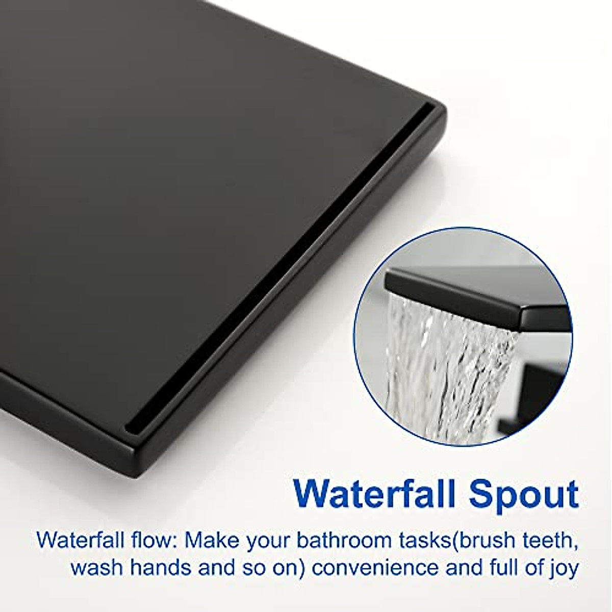 SHAMANDA Waterfall Bathroom Faucet 3 Hole, 2 Square Handle Widespread Rv Lavatory Sink Faucet with cUPC Water Supply Lines, Solid Brass, Matte Black, LB401-7