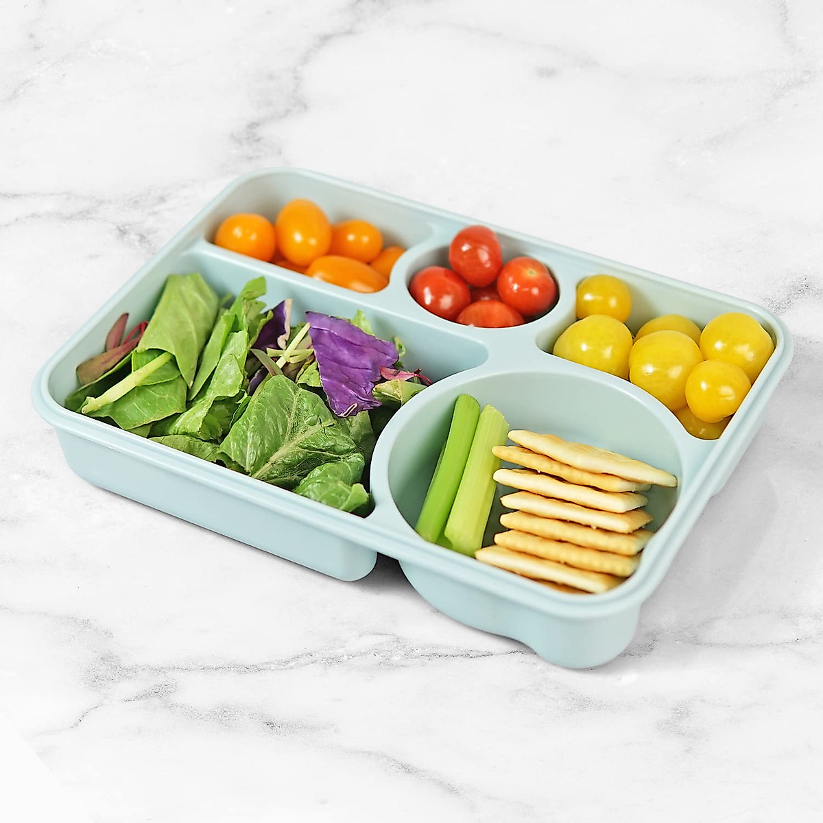 carrotez Portion Control Plate, Microwave Food Storage Tray, 5 Compartment Divided Plate with Lid, Top Rack Dishwasher Safe, BPA Free
