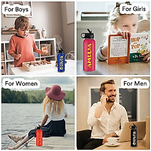 Personalized Kids Water Bottle for School, 18 oz Custom Name Insulated Water Bottles With Straw, Stainless Steel Reusable Waterbottle Gifts for Girls Boys Men Women - Color Clash