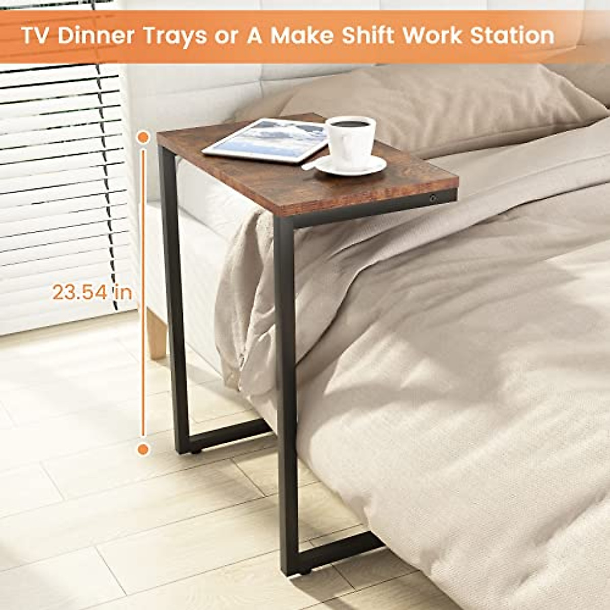 Gdvsclr Nesting Tables Set of 3, End Table with Adjustable Height, C Shaped End Table for Sofa Couch Bed, Nesting Side Tables for Living Room Bedroom, Rustic Brown