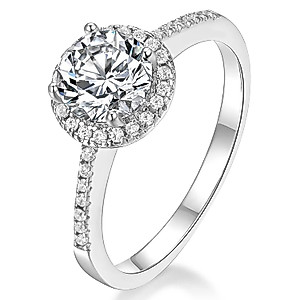 JustGift 925 Sterling Silver Cubic Zirconia Engagement Ring Promise Ring For Birthday Thanksgiving Anniversary Christmas Gift Sparkling ideal gift Women Size 3-12 (Halo Ring 2 ct, Size 11)