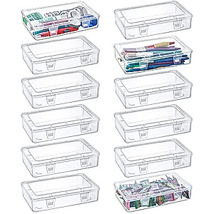 Kingrol 12 Pack Clear Plastic Storage Containers with Lids, 8 x 5 x 1.75 Inch Empty Hinged Boxes, Stackable Organizer Boxes for Home, Office, Craft Supplies