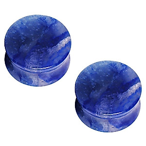 Pierced Owl Natural Blue Adventurine Stone Double Flared Saddle Plug Gauges, Sold as a Pair (22mm (7/8"))