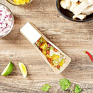 Restaurantware Bio Tek 6 .25 x 2 x 3.75 Inch Single Taco Holder 200 Greaseproof Stand Up Taco Holder - Large Self-Standing Kraft Paper Paper Taco Holder Freezable