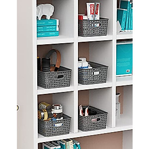 Weave Storage Organizer Baskets, Grey 6-Pack Plastic Woven Baskets, 10.1" x 7.55" x 4.1"