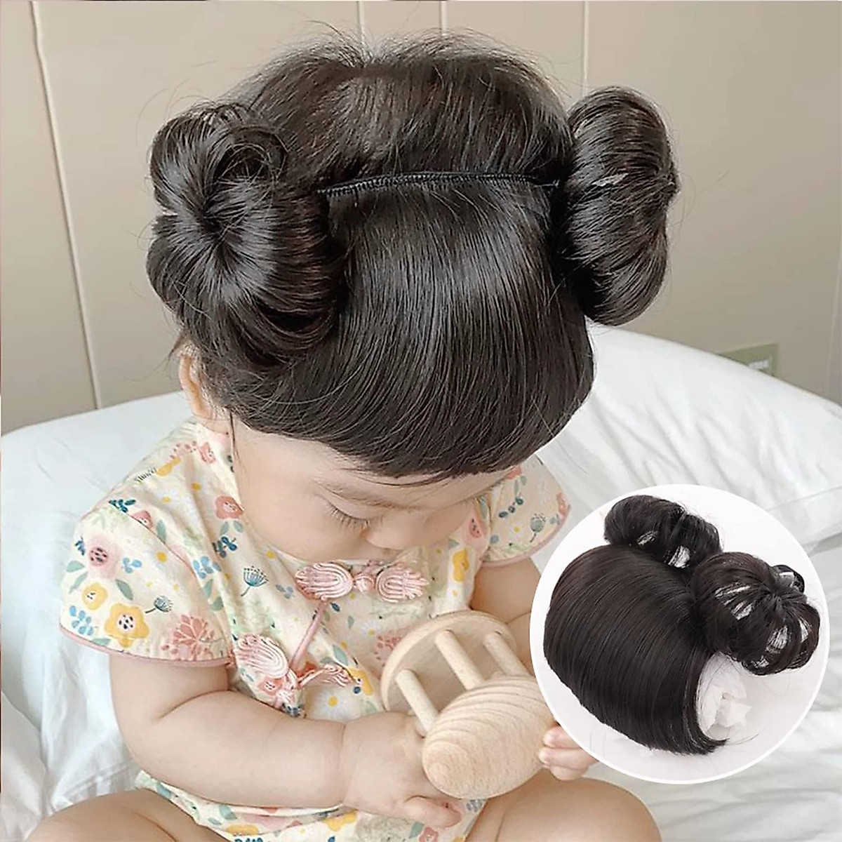 colorvay 1 Pack Baby Wig Braid Hairband for Kids, Children's Fake Bangs Headband with Head Buckle for COS Hair Accessories (Black)