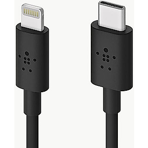 Belkin USB-C to Lightning Cable (4ft Fast Charging iPhone USB-C Cable for iPhone 11, 11 Pro, 11 Pro Max, XS, XS Max, XR, X, MacBook, iPad and more, Apple MFi-Certified), Black (F8J239bt04-BLK)