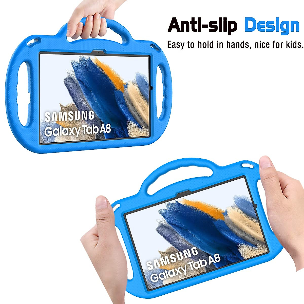 AVAWO Kids Case for Samsung Galaxy Tab A8 10.5 Case 2022 (SM-X200/X205/X207), with Strap, Light Weight Shock Proof Handle Stand Kids Case for Samsung Galaxy Tab A8 10.5 Inch 2022, Blue