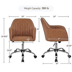Yaheetech Modern Faux Leather Desk Chair Height Adjustable Task Chair Swivel Office Chair Makeup Chair Computer Chair Mid Back Chair Living Room Chairs with Arms Retro Brown