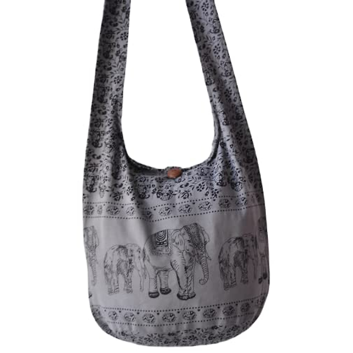 Siam trendy Elephant Cross body Purse with inside Phone Pocket Soft Shoulder Strap Handmade Bohemian Boho Hobo Hippie (GRAY)