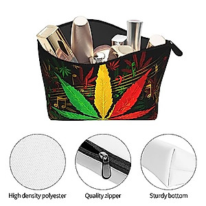 Women's Lightweight Makeup Bag Pouch Compatible with Rasta Flag Weedleaf Leaves Reggae Music, Funny Travel Cosmetic Bag Portable Pencil Bag with Zip for Office College Christmas Gift