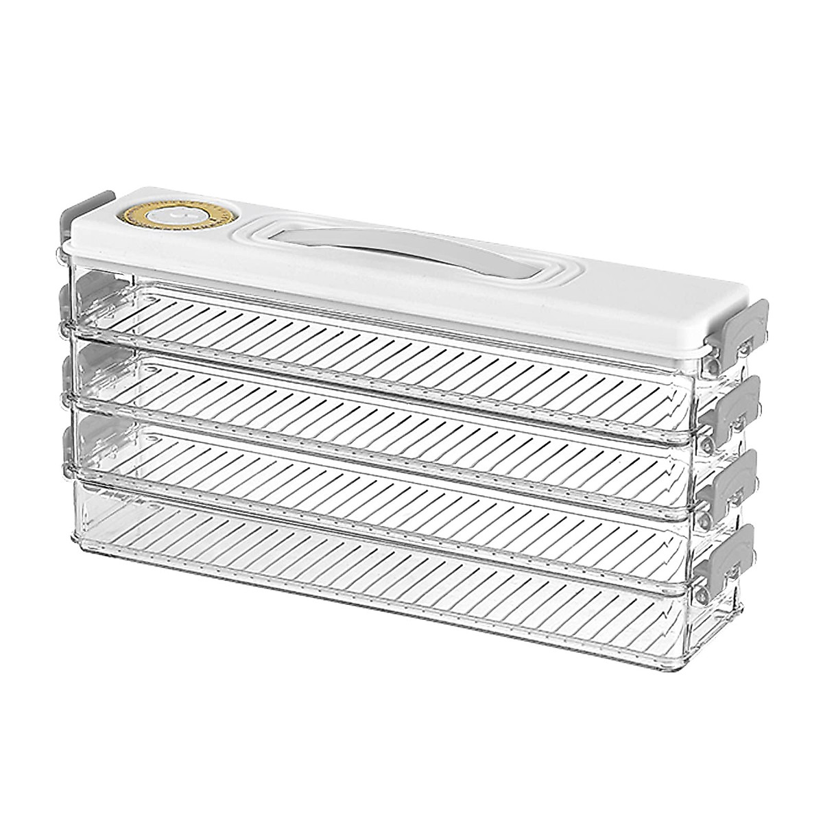 Dumpling Box Refrigerator Organizer Stackable Storage with Lids and Handle, Portable Multi Layer Quick Frozen Food Storage Container for Kitchen Fridge(4 Layer)