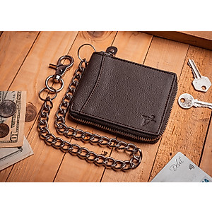 Juzar Tapal Collection Zipper Wallets For Men Brown Zip around Wallet RFID safe Leather Cash Wallet Men Man's Window ID Card Case (Brown With Chain)