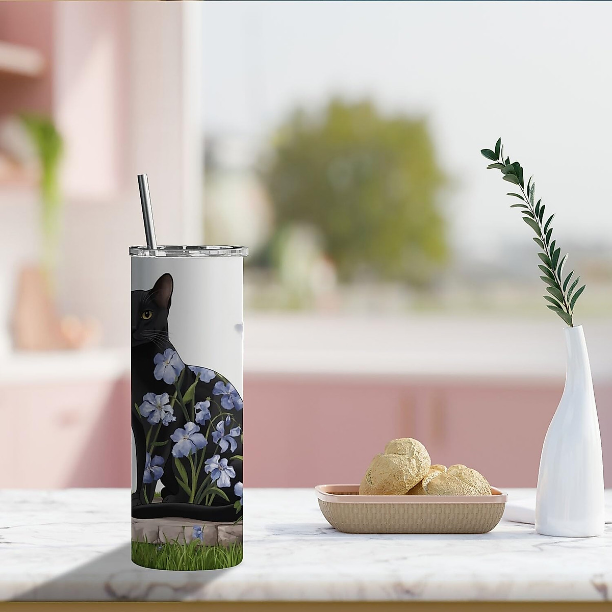 Medpol Cute black cat tumbler with lid and straw 20 oz insulated tumbler cups Cute black cat insulated travel coffee mugs for women cute sippy cups stainless insulated travel cups