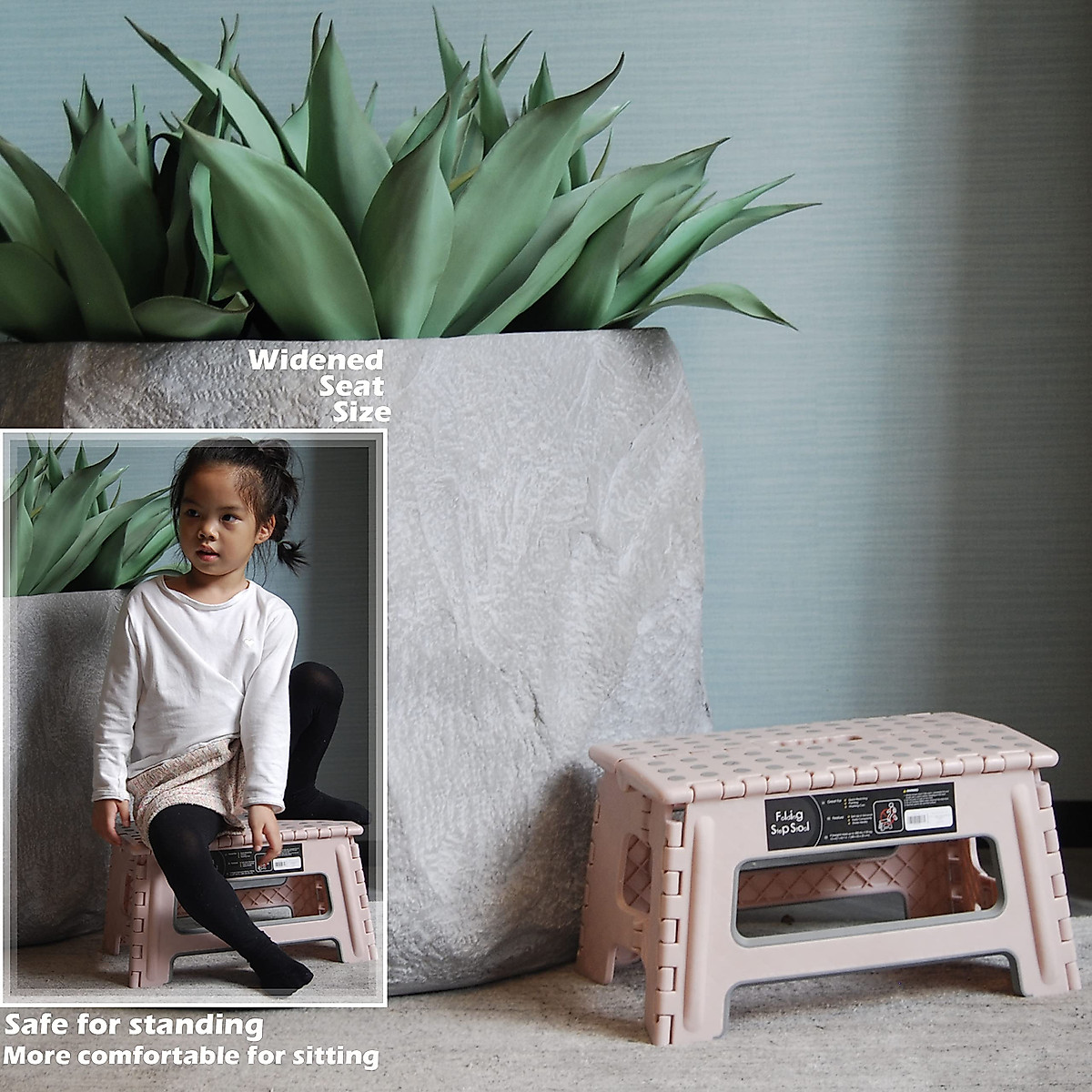 BEEANDEE Folding Step Stool - 9" Height - Holds up 300 Lbs Lightweight Foldable Stepping Stool is Sturdy Enough to Support Adults & Safe Enough for Kids. Skid Resistant and Open with one flip