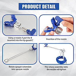 LEIFIDE 9 Pcs Airless Sprayer Gun Hose Kit 50ft 3600psi High Pressure Fiber Tube with Extension Rod Pole 313 415 517 Tip and Tip Guard Swivel Joint Paint Sprayer Hose Set for Homes Buildings (Blue)