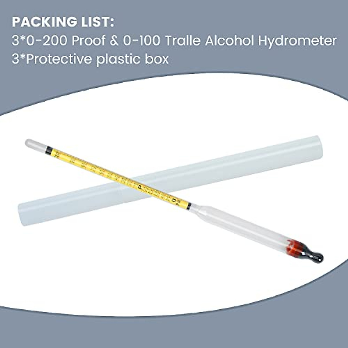 Hydrometer Alcohol 0-200 Proof and Tralle Accurate Alcohol Proof Tester for Liquor, Distilling Moonshine Alcoholmeter(3 Pcs High Alcohol Proof)