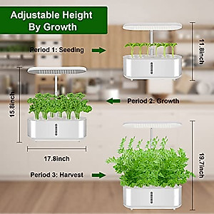 SXDLED Hydroponics Growing System with 10 pods, Herb Garden Kit Indoor with 104 Grow Light, Indoor Gardening System Hydroponic Garden with Automatic Timer, Quiet Water Pump,Height Adjustable(White)
