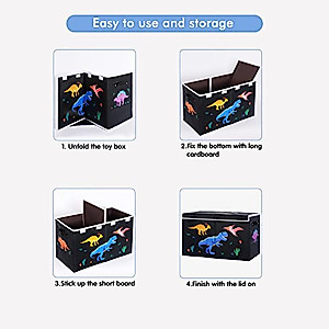 DoveeDosa Dinosaur Toy Box – Black Toy Box-Toy Box for Boys-Toy Chest for Boys- Toy Box for Girls-Collapsible Toy Organizers and Storage Chest - Toy Storage Bin for Playroom Bedroom (Dinosaur)