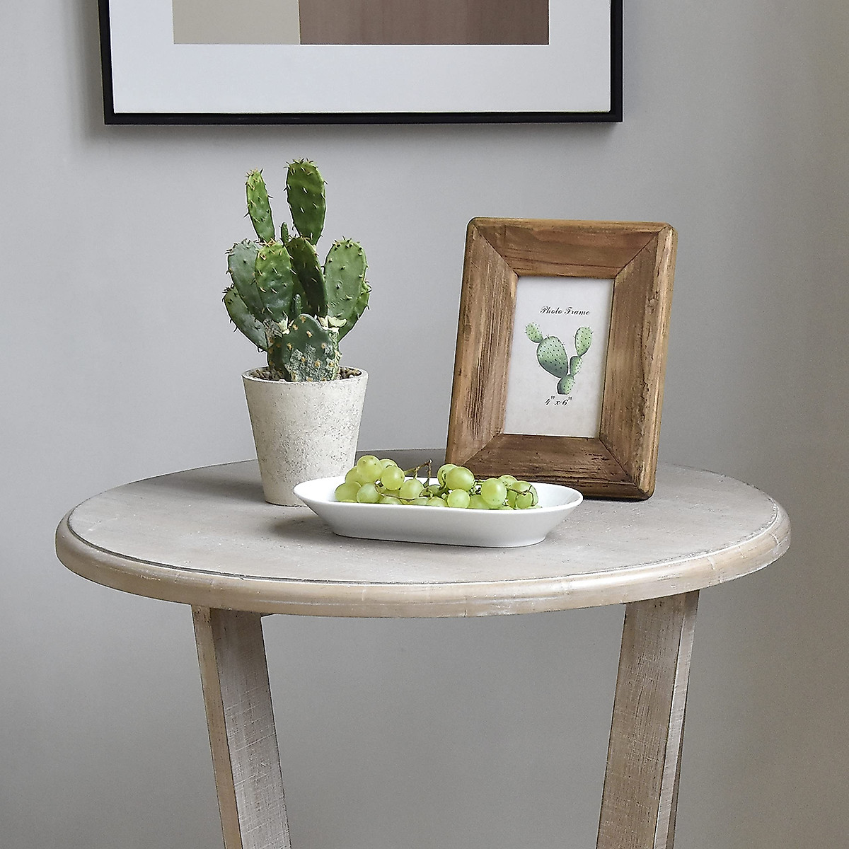 COZAYH Rustic Farmhouse end Table with Storage Shelf, French Country Accent Side Table for Family, Dinning or Living Room, Small Spaces, Modern, Round, Vintage Grey Finish