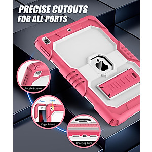 OKP Case for iPad 9th/ 8th/ 7th Generation (2021/2020/2019), Heavy Duty 10.2 inch iPad Shockproof Rugged Protective Cover with Built-in Stand, iPad 9 8 7 Gen Cases for Kids Girls Boys, Pink+White