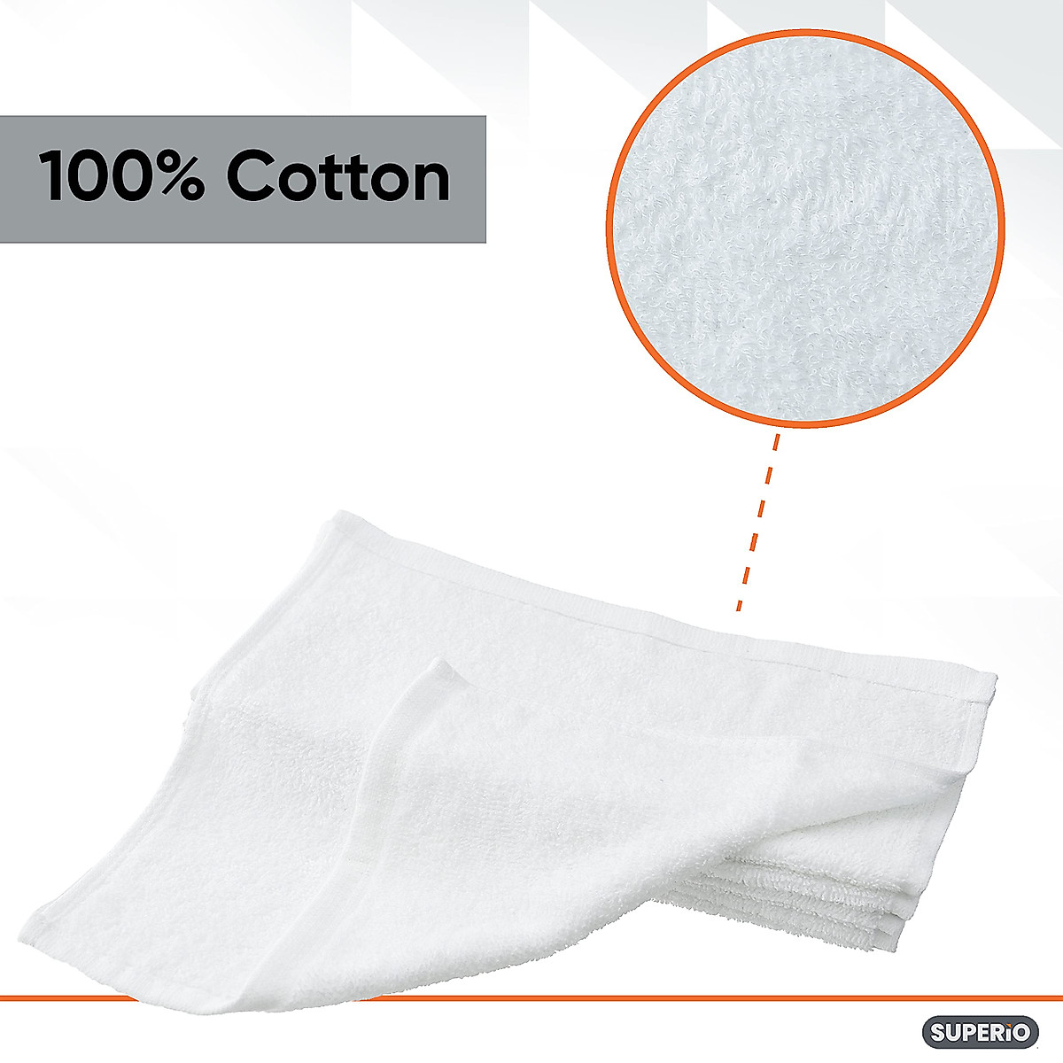 Superio Terry Cloth Rags White Washcloths 100% Cotton 12" Cleaning Cloths, Kitchen Towels, Facial Washcloth, Spa Cloths, Hand Towel, Small Lint Free Rags for Multi-Purposes (6 Pack)