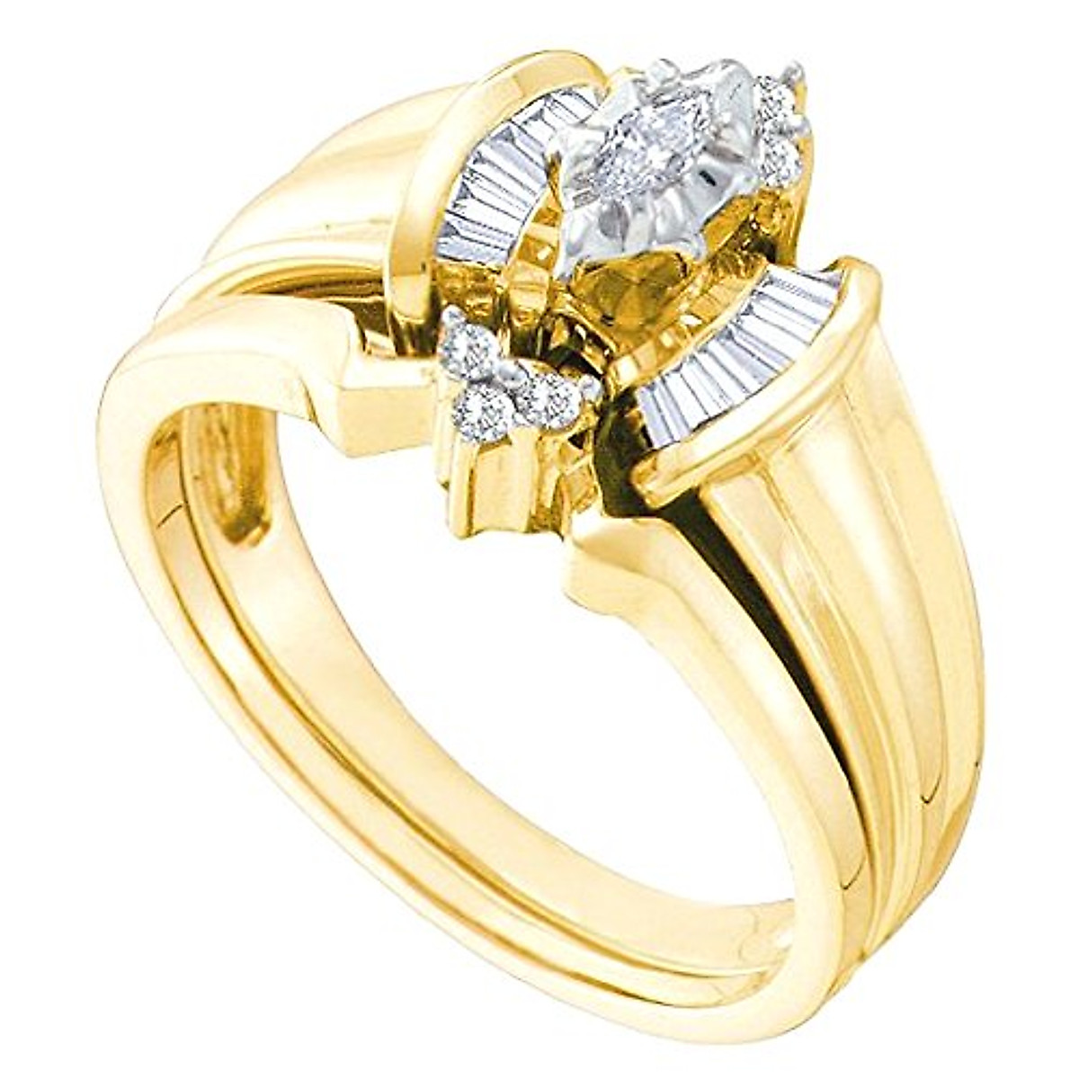 Dazzlingrock Collection 0.25 Carat (ctw) 1/4 Ctw-Diamond Marquise Center Bridal Set, 14K Yellow Gold, Size 8