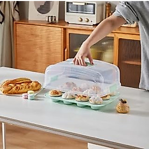 Top Shelf Elements Cupcake Carrier, Fashionable Green Cupcake Holder Carries 24 Standard-Size Cupcakes, Durable Muffin Traveler Two Tier Stand and Reusable Cupcake Box