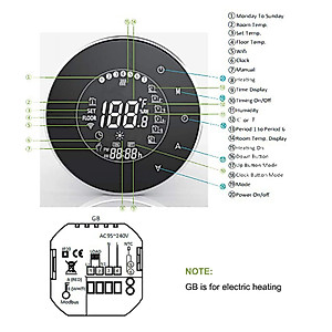 Smart Floor Heat Thermostat, WiFi Voice Phone Control LCD Touch Screen Thermostat for Electric Heating Systems 95‑240VAC