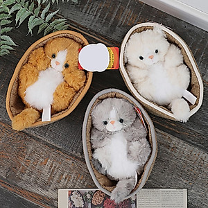 Kitten Stuffed Animal with Bed, Furry Cat Soft Toy, Kids Cuddly Kitty Toy Plush Cat for Kids Girls Boys 3 Years Up Yellow 10"