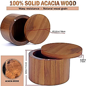 Acacia Salt Cellar, Wood Salt Box 4x2.75 Inches & Spice Box With Swivel Cover, Salt Keeper, Wood Jar For Kitchen, Perfect For Keeping Table Salt, Gourmet Salts, Herbs or Favorite Seasonings