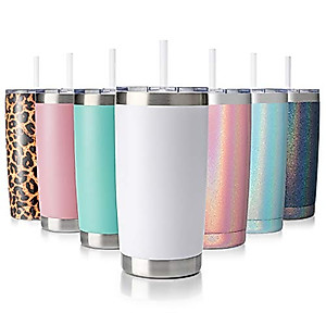 CIVAGO 20oz Tumbler with Lid and Straw, Stainless Steel Vacuum Insulated Water Coffee Tumbler Cup, Double Wall Powder Coated Spill-Proof Travel Mug Thermal Cup for Hot and Cold Drinks(White, 1 Pack)